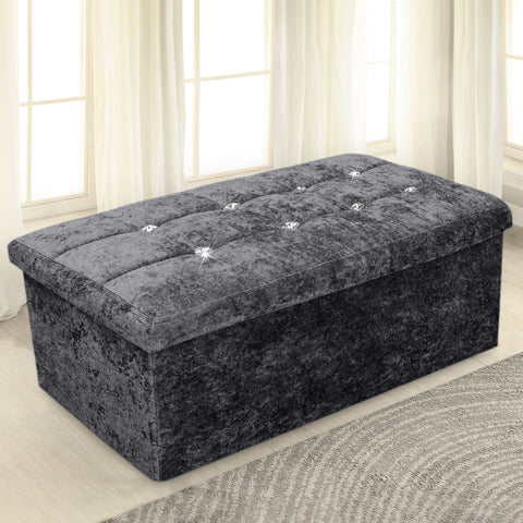 Velosso Large Crushed Velvet Storage Box Charcoal Linens Online