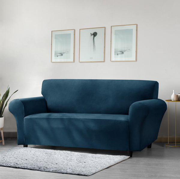 Home Republic Mink Velvet Teal Luxury Stretch Sofa Slip Cover – Linens ...