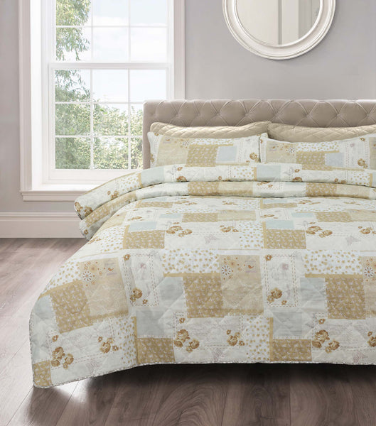Velosso Floral Natural Quilted Bedspread Set | Linens Online