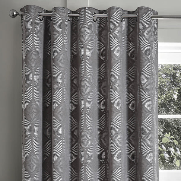Intimates Buxton Jacquard Grey Eyelet Curtains | Linens Online