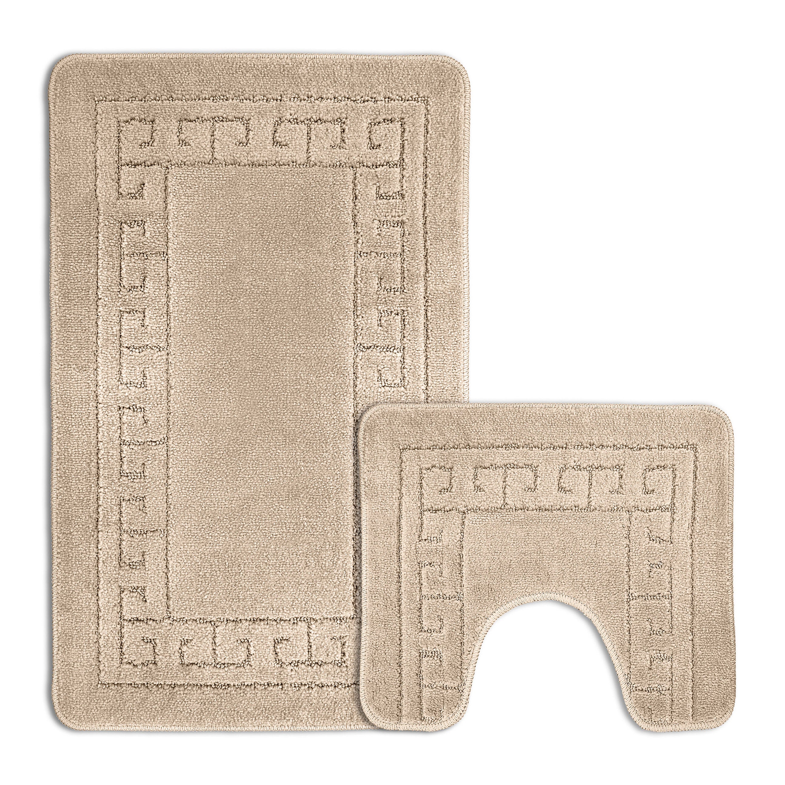 Velosso Greek Key Beige Non Slip Bath Mat Set | Linens Online