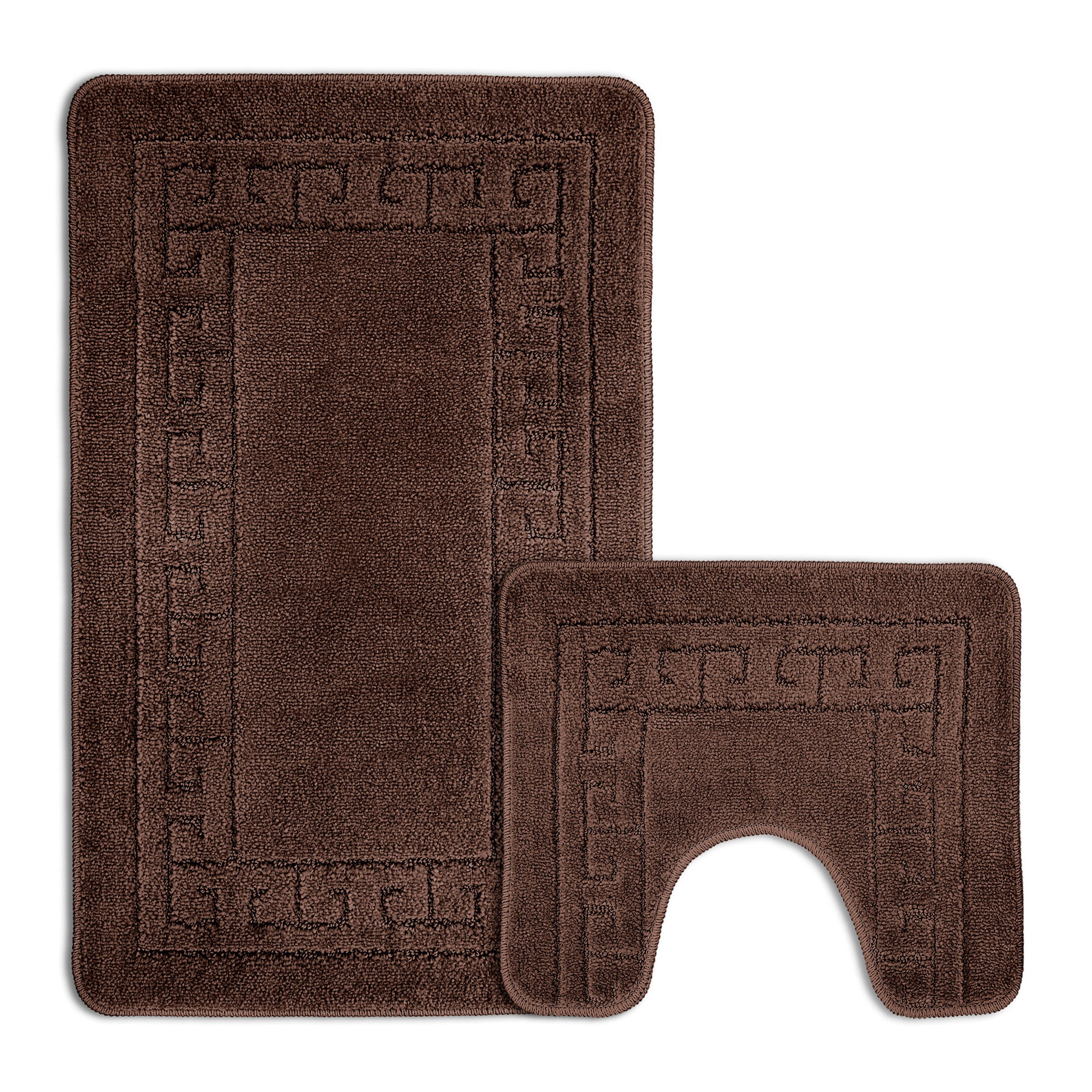 Greek Key Chocolate Non Slip Bath Mat Set | Linens Online