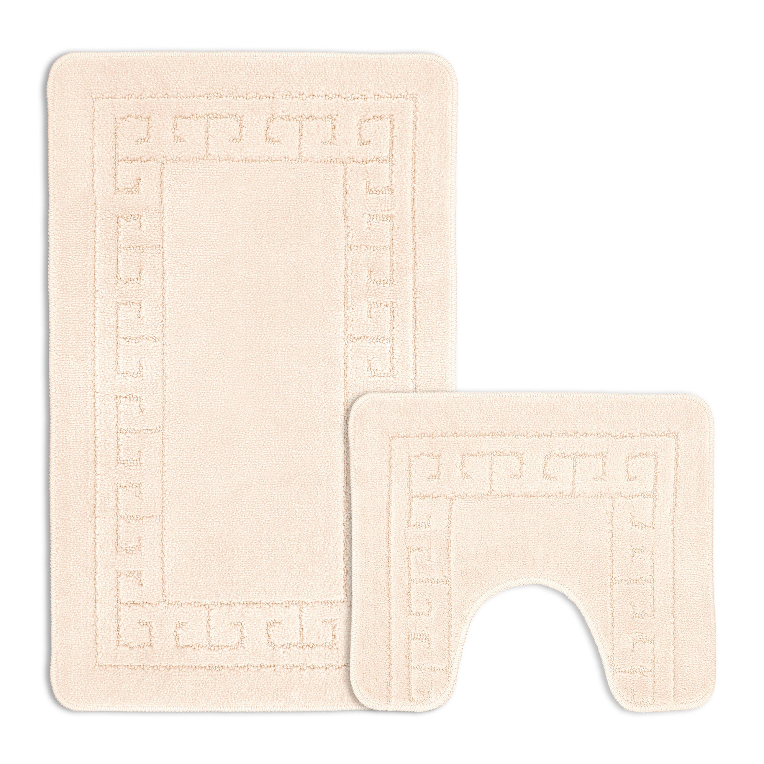 Velosso Greek Key Cream Non Slip Bath Mat Set | Linens Online