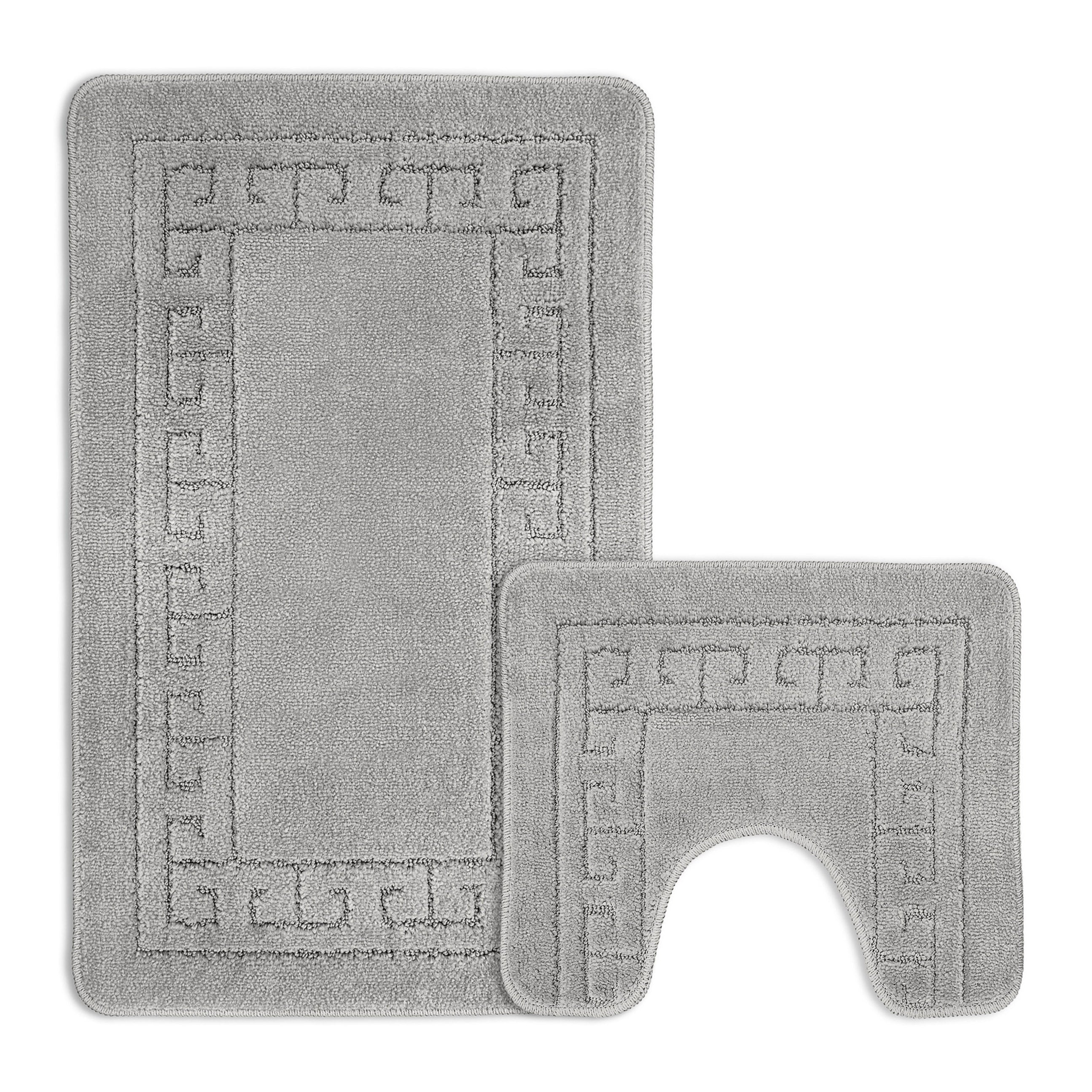 Velosso Greek Key Silver Non Slip Bath Mat Set | Linens Online