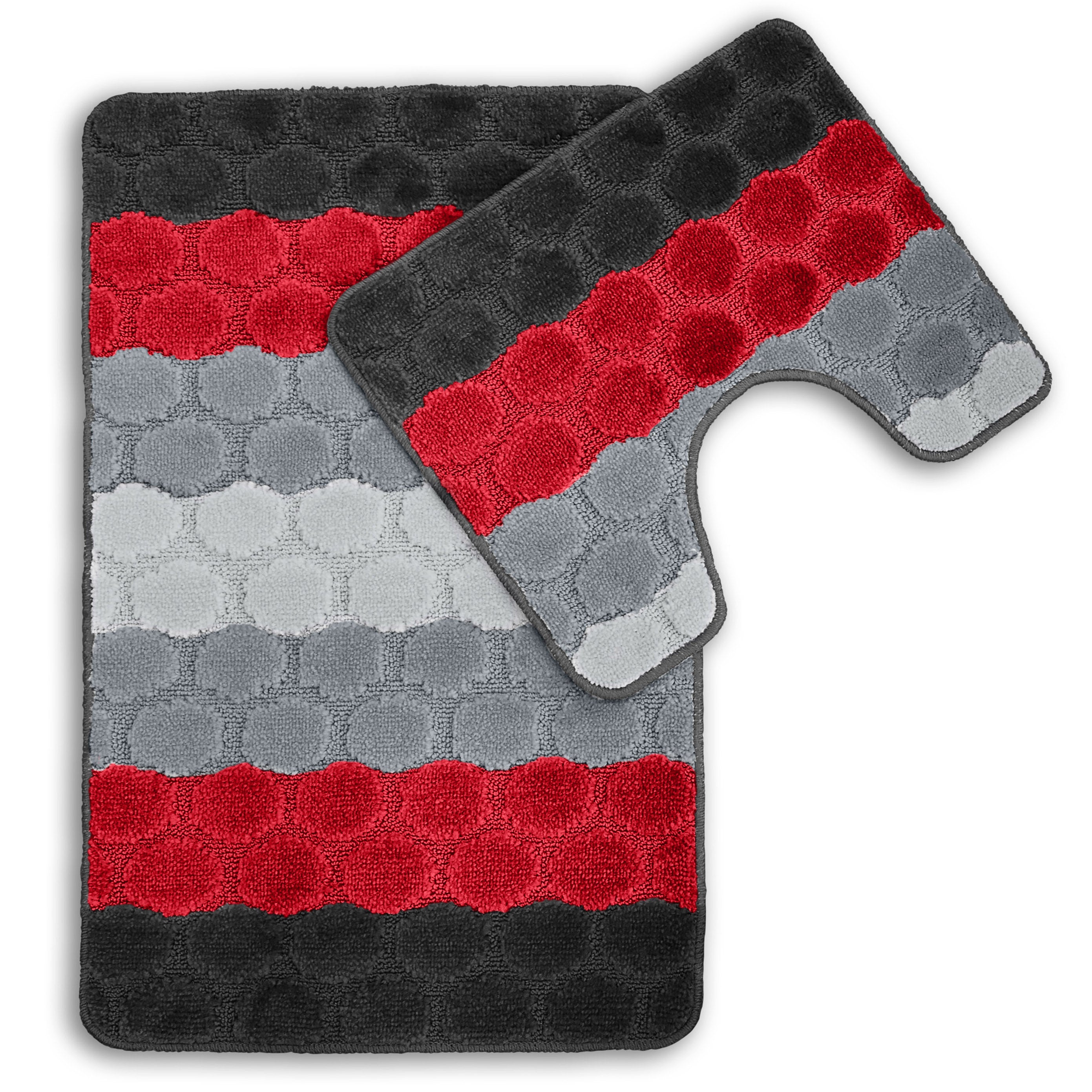 Velosso Hex Stripe Red Anti Slip Bath Mat Set | Linens Online