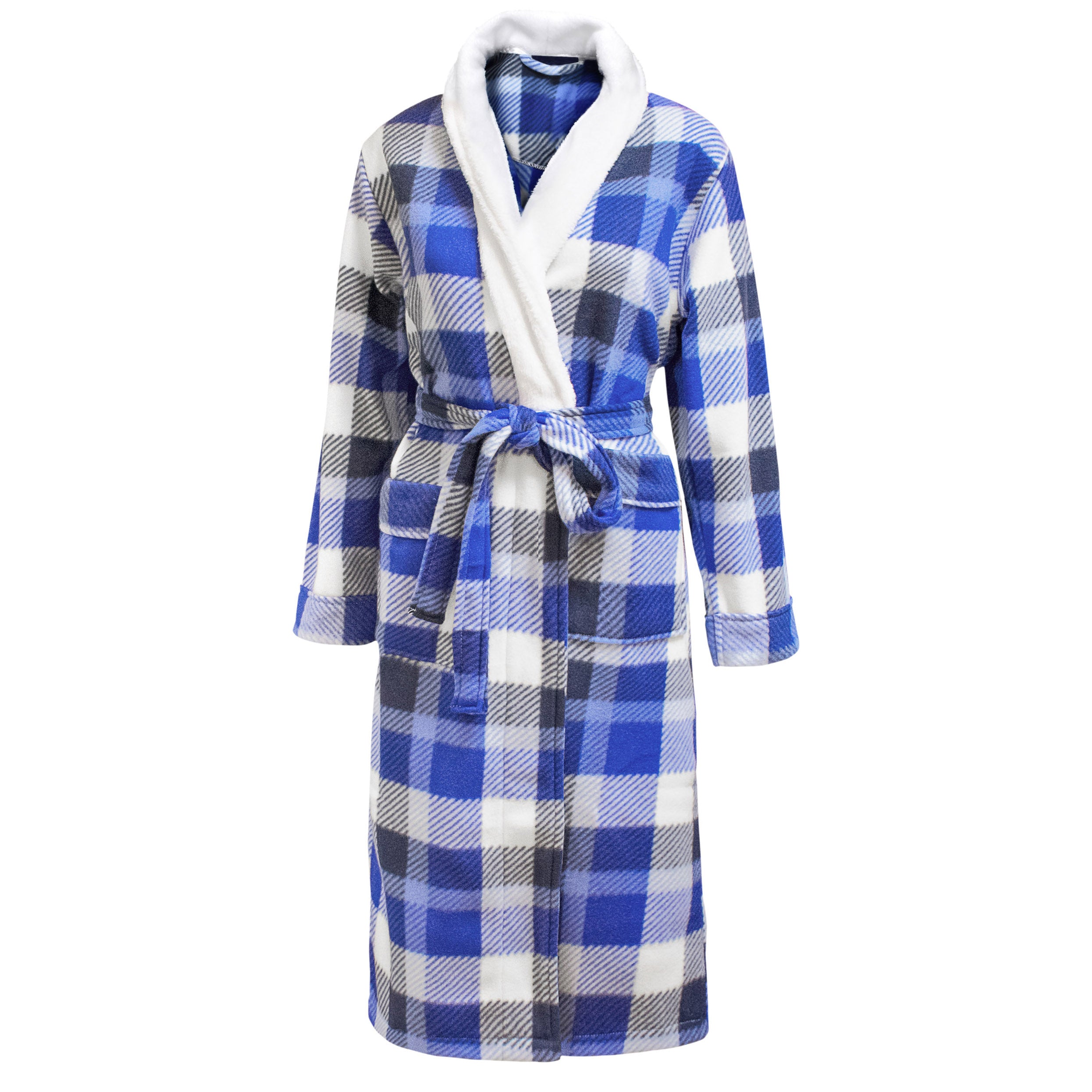 Velosso Blue Checked Flannel Bath Robe | Linens Online
