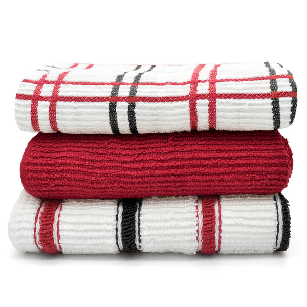 Kitchen Trends Luxury Ripple Red Tea Towel Set | Linens Online